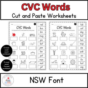 NSW Font | CVC Picture-word Cut and Paste | Short Vowel Sound No Prep ...