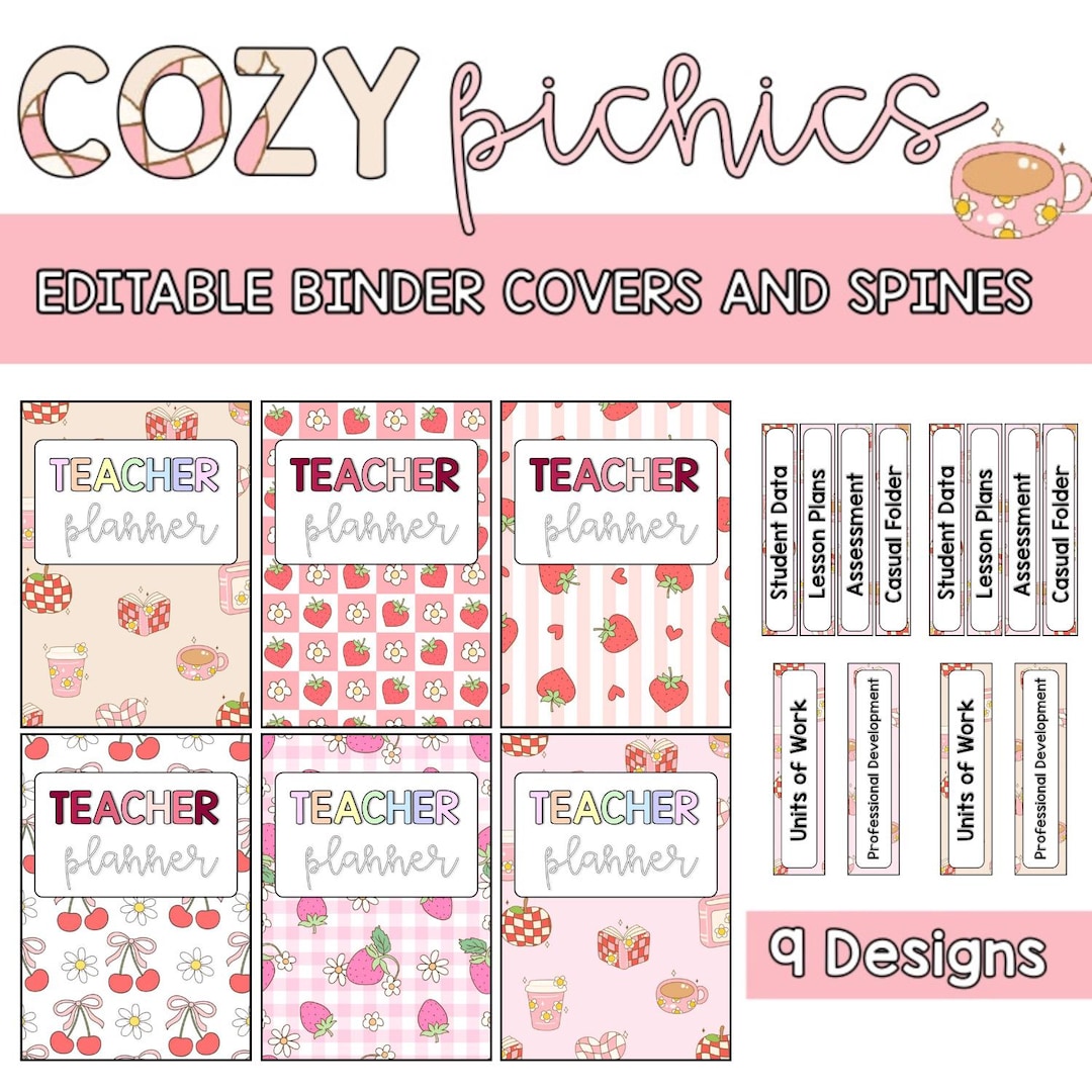 Editable Binder Labels and Spine Labels | Cozy Pink Picnics Themed ...