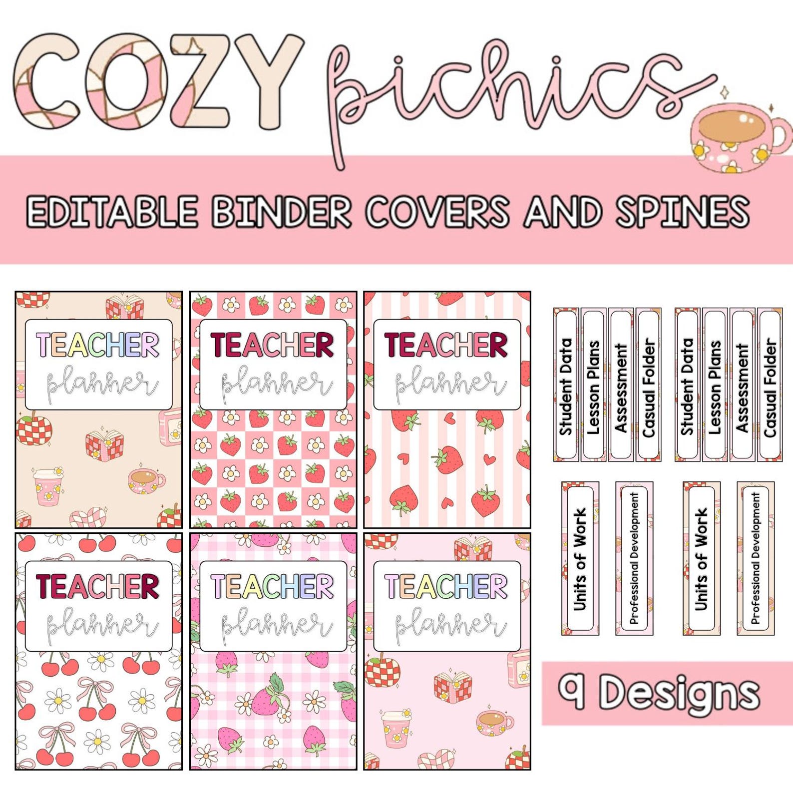 Editable Binder Labels and Spine Labels | Cozy Pink Picnics Themed ...