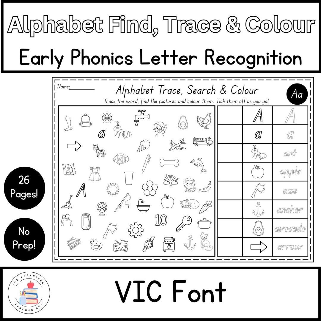 VIC Font | Alphabet Letter Recognition | Find, Trace and Colour | No ...