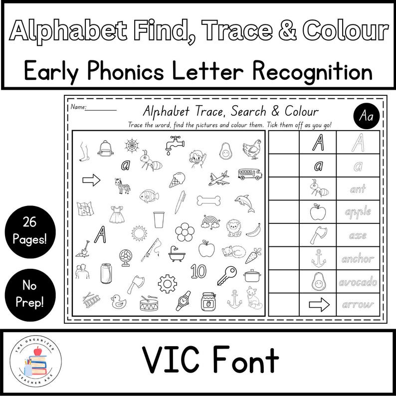 VIC Font | Alphabet Letter Recognition | Find, Trace and Colour | No ...