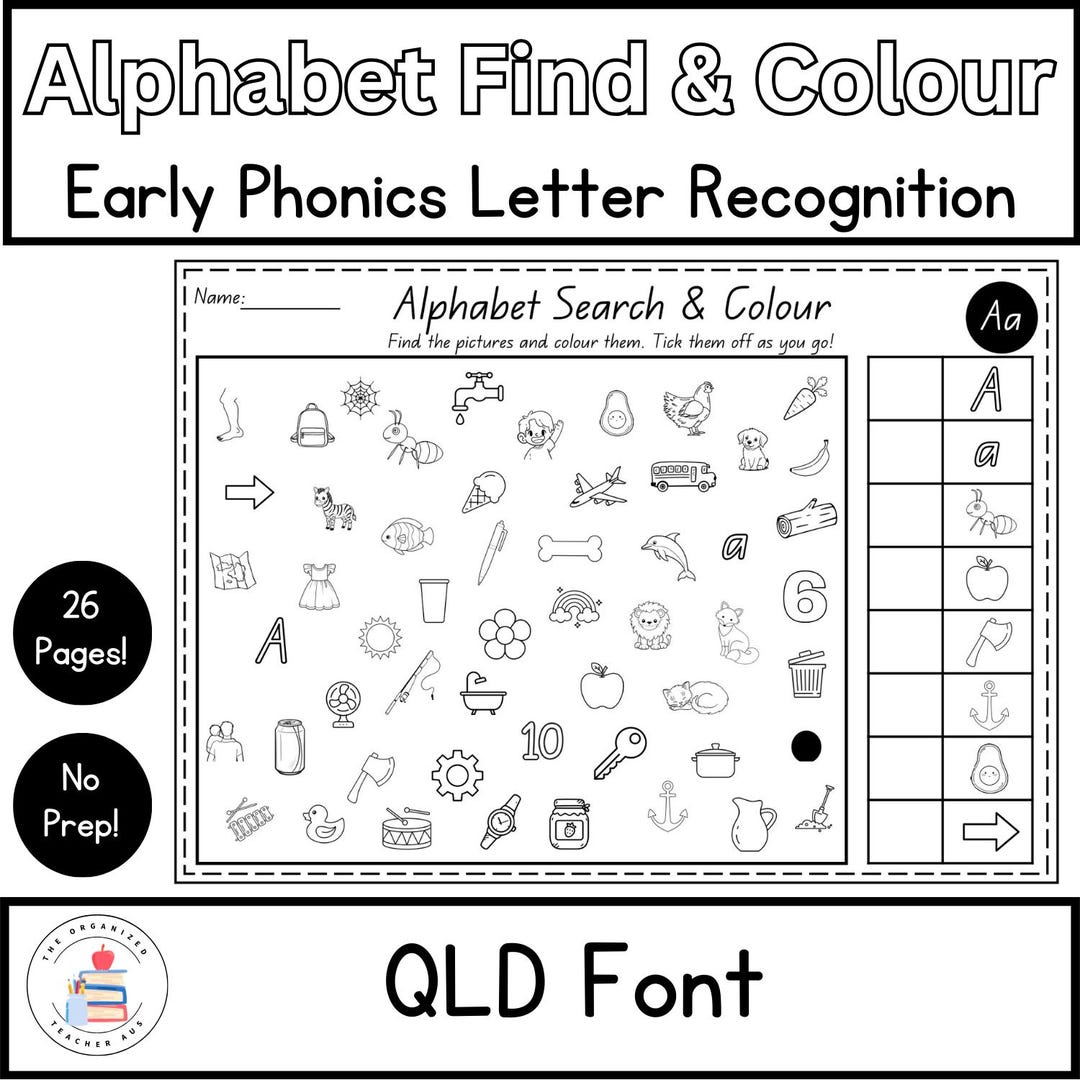 QLD Font | Alphabet Letter Recognition | Find and Color | No Prep ...