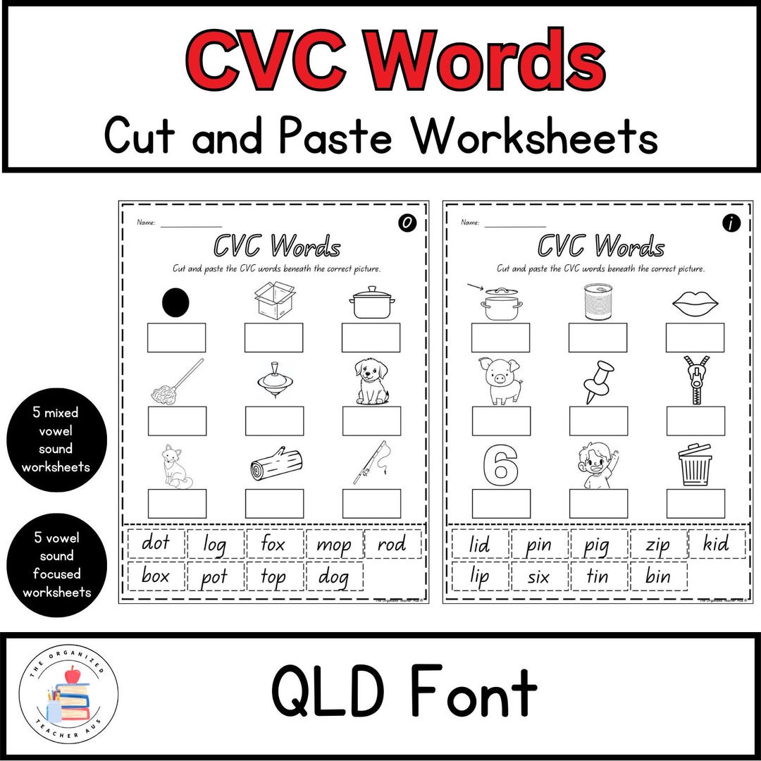 QLD Font | CVC Picture-word Cut and Paste | Short Vowel Sound No Prep ...