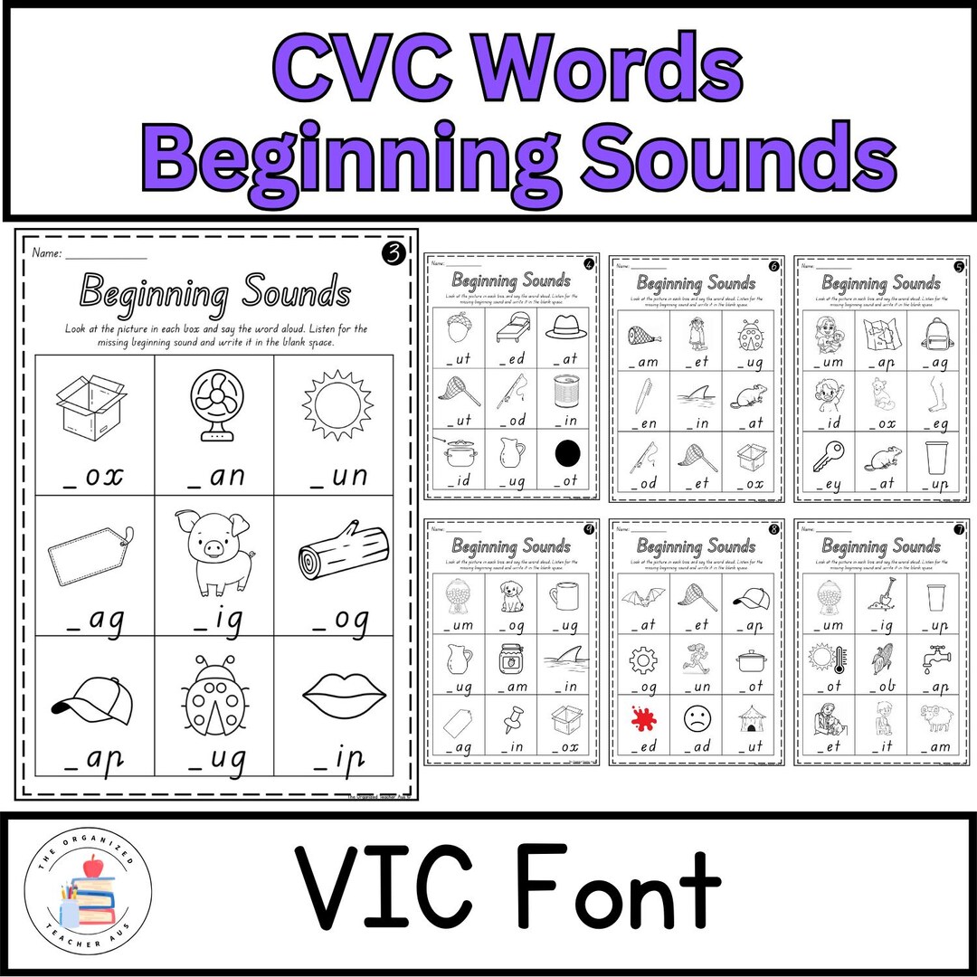 VIC Font | CVC Word | Beginning Sound Sort | Initial Sound Identify ...