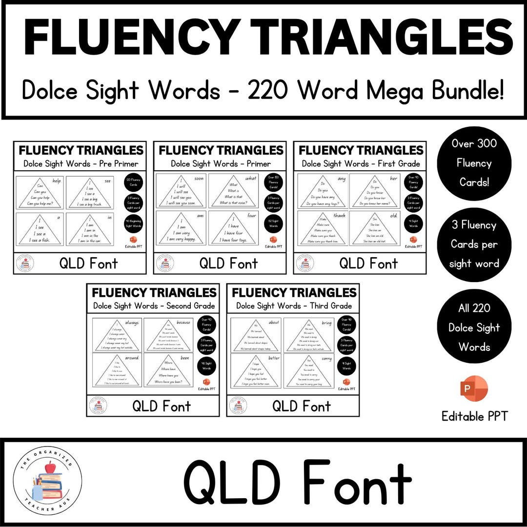 QLD Font | Editable Fluency Triangles | 220 Dolce Sight Words MEGA ...