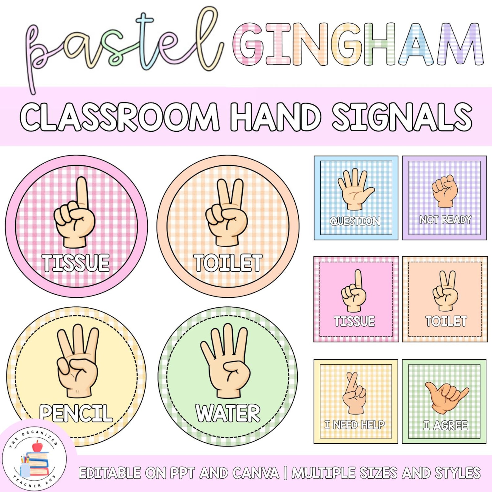 Hand Signals Posters | Classroom Management | Pastel Gingham Decor - Etsy