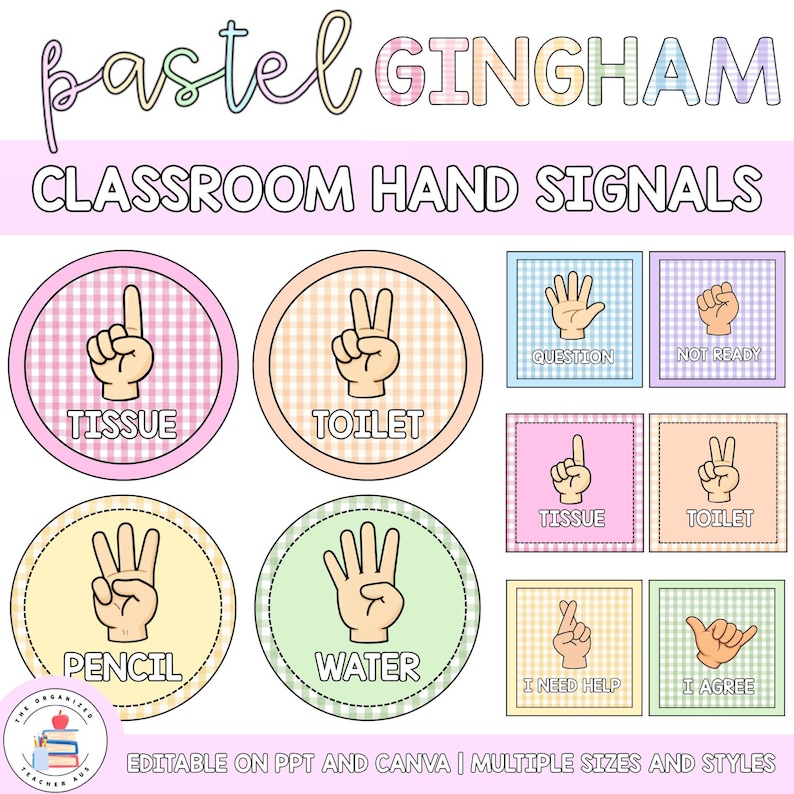 Hand Signals Posters | Classroom Management | Pastel Gingham Decor - Etsy