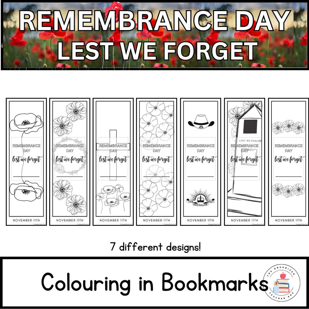 Remembrance Day | Lest We Forget | Commemorative Colouring Bookmarks - Etsy