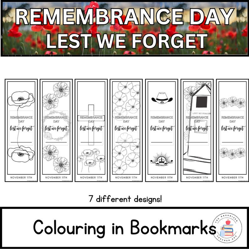 Remembrance Day | Lest We Forget | Commemorative Colouring Bookmarks - Etsy