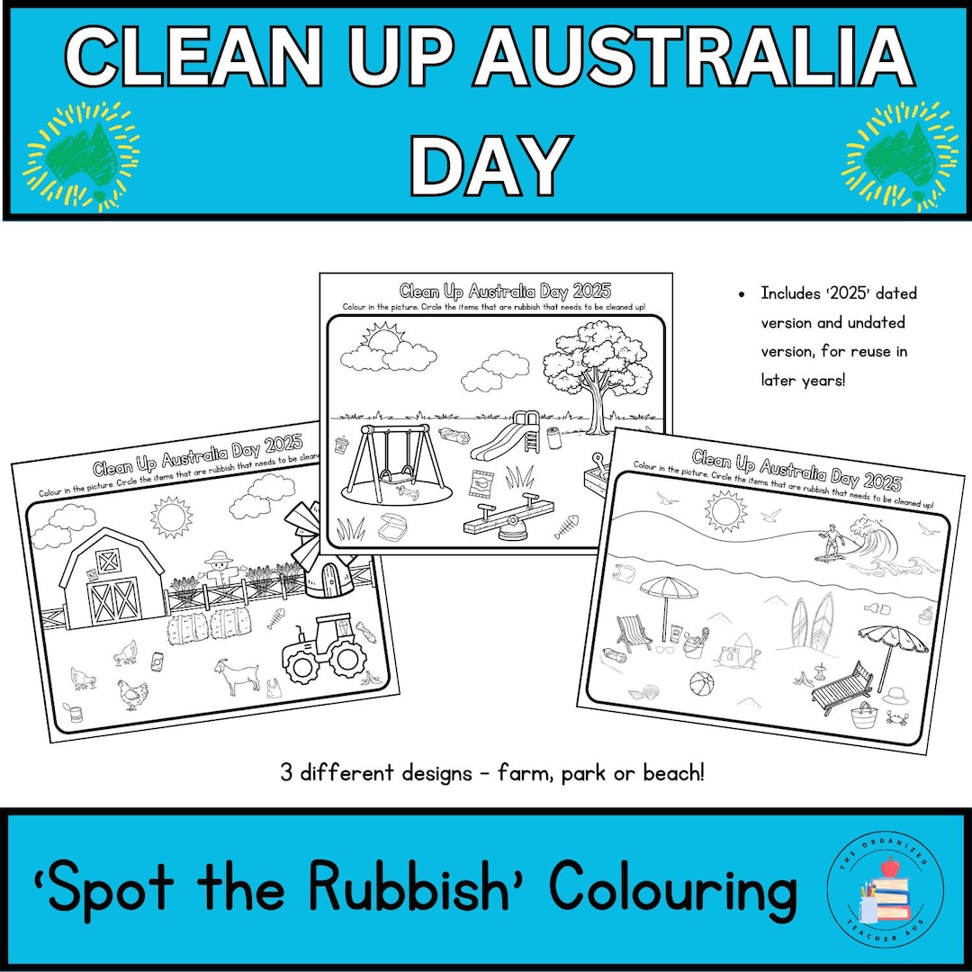 Clean up Australia Day | Spot the Rubbish Colouring Pages - Etsy