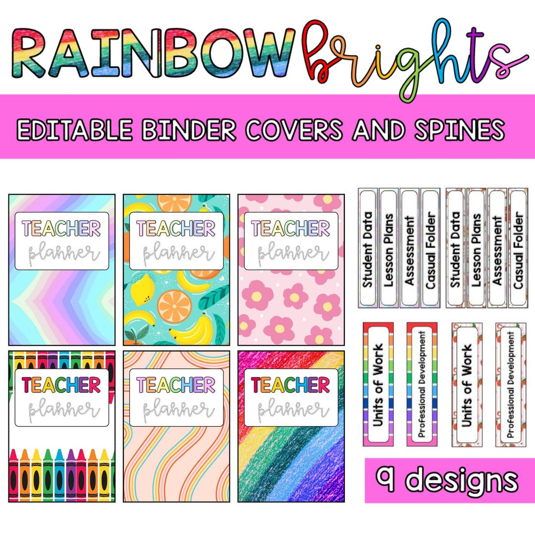 Editable Binder Labels and Spine Labels | Rainbow Brights Themed Decor ...