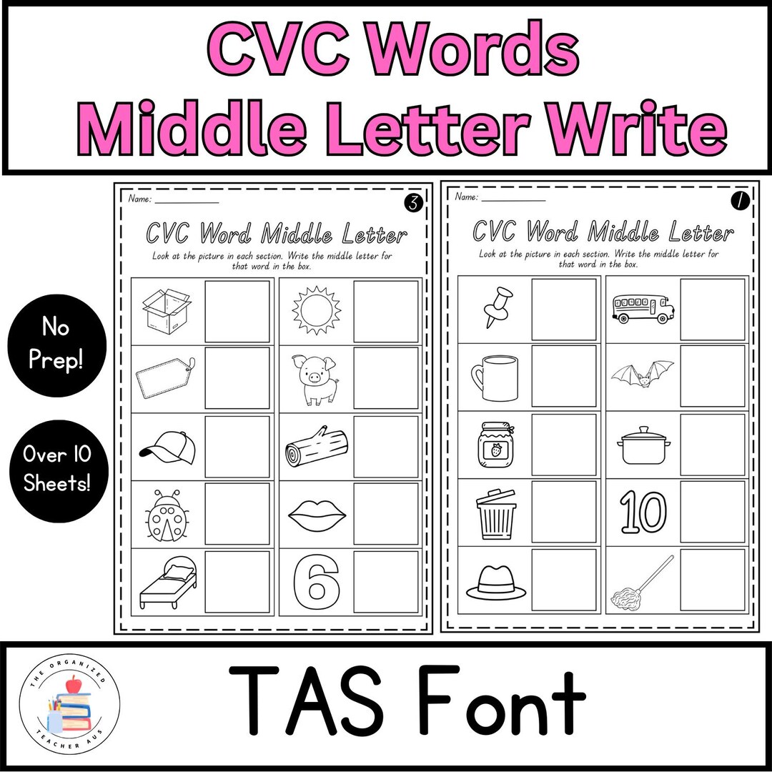 TAS Font CVC Word Middle Letter Identification Write | Early Phonics ...