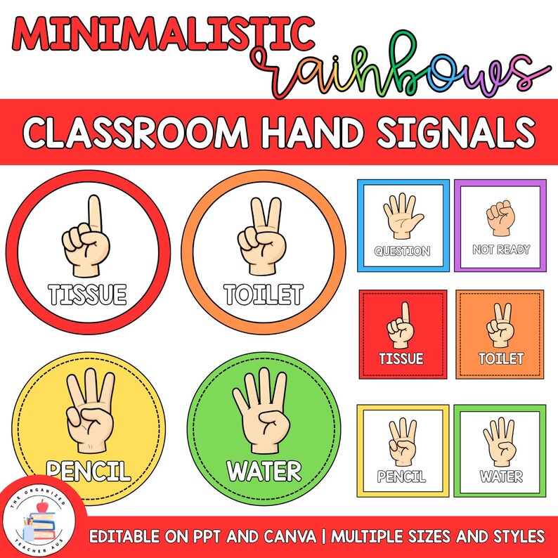 Hand Signals Posters | Classroom Management | Minimalistic Rainbows ...
