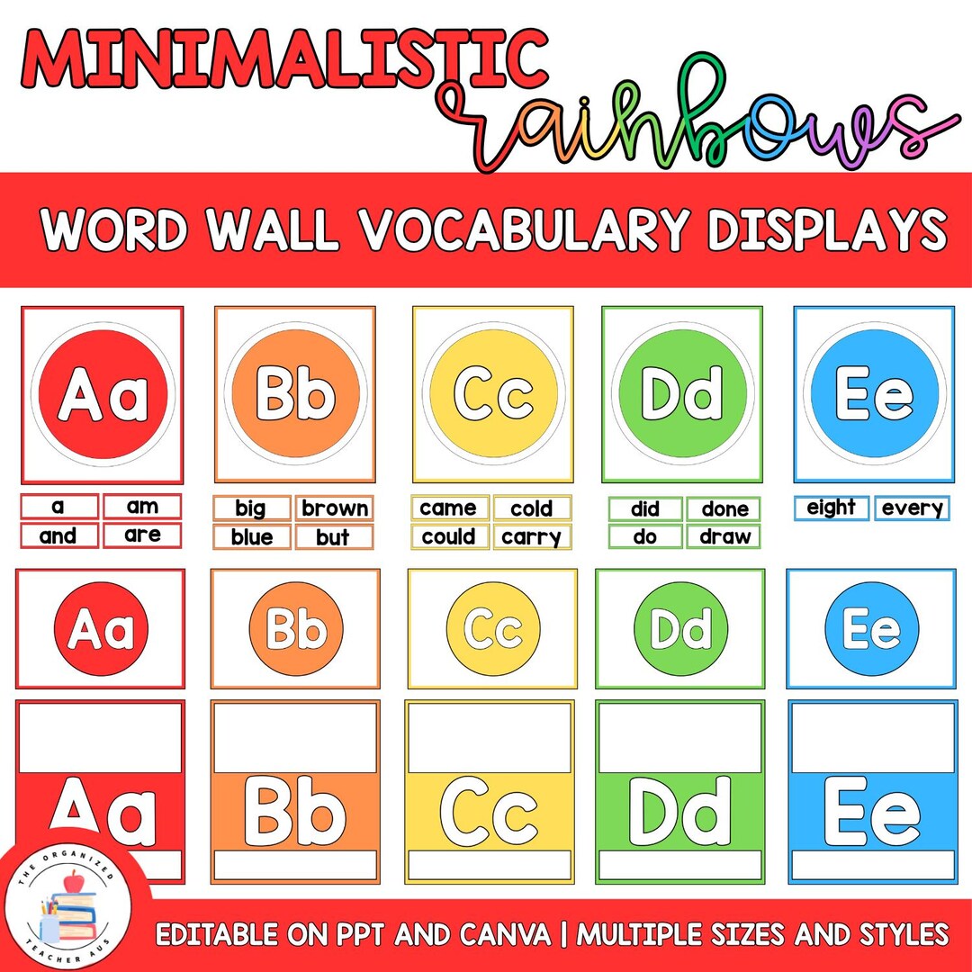 Editable Word Wall and Sight Word Cards | Minimalistic Rainbows ...