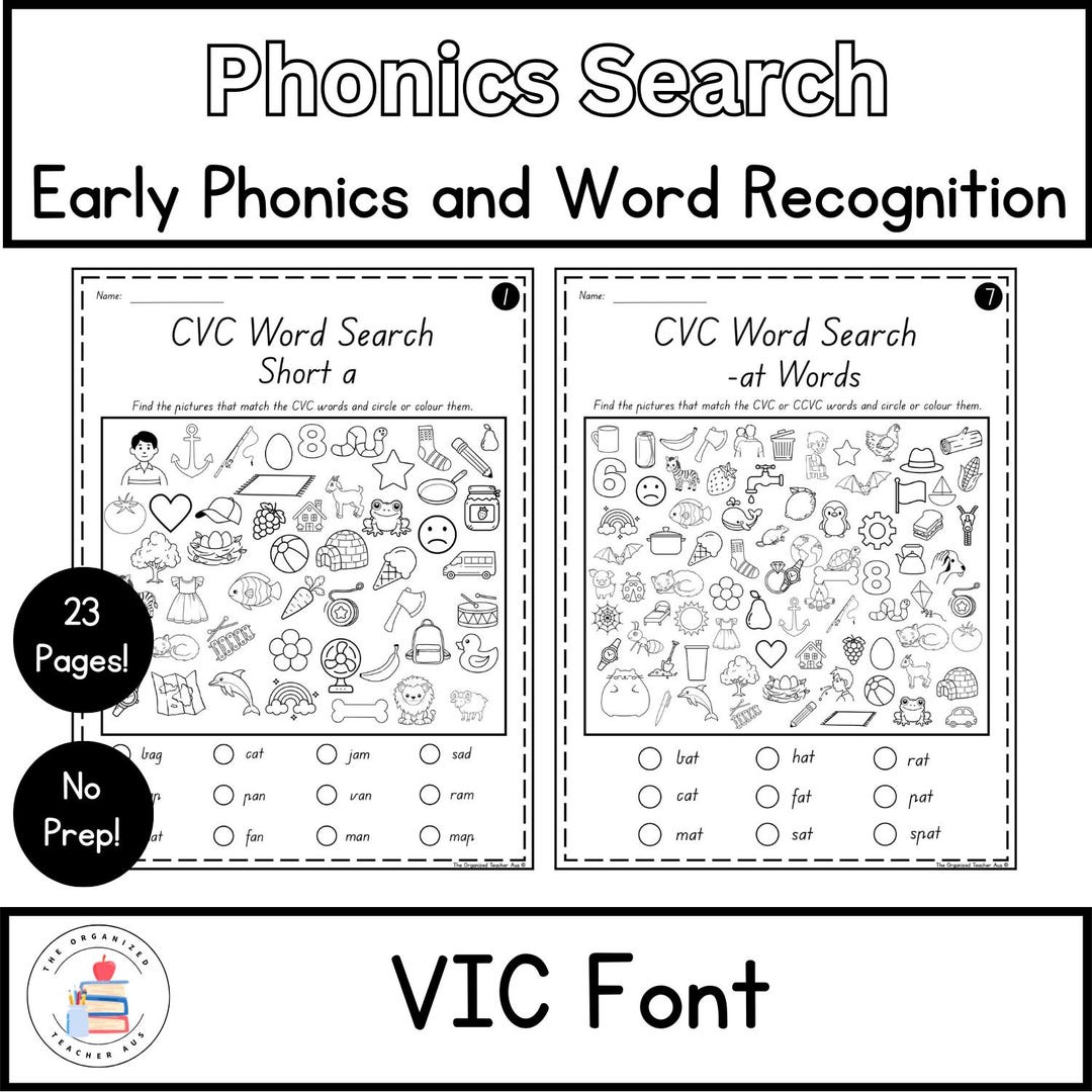VIC Font Phonics Search | | No Prep Kindergarten CVC Word/sound ...