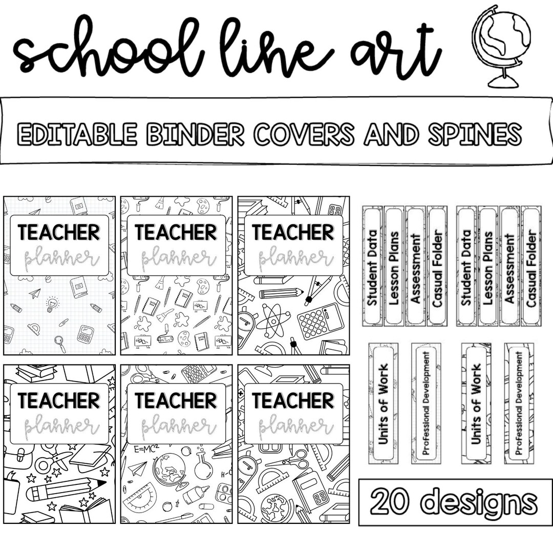 Editable Binder Labels and Spine Labels | School Line Art Themed Decor ...