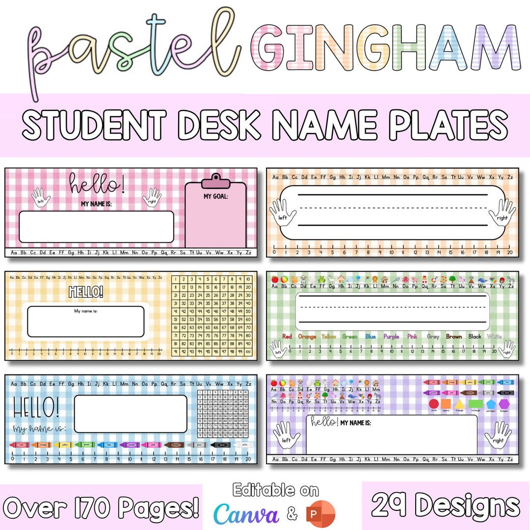 Editable Student Desk Name Plates | Name Tag Labels | Pastel Gingham - Etsy