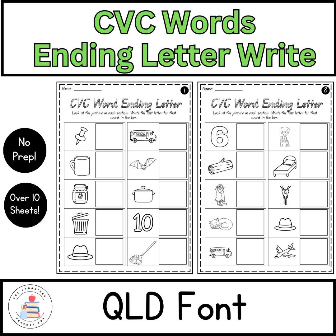 QLD Font | CVC Word Ending Letter Identification and Write | Early ...