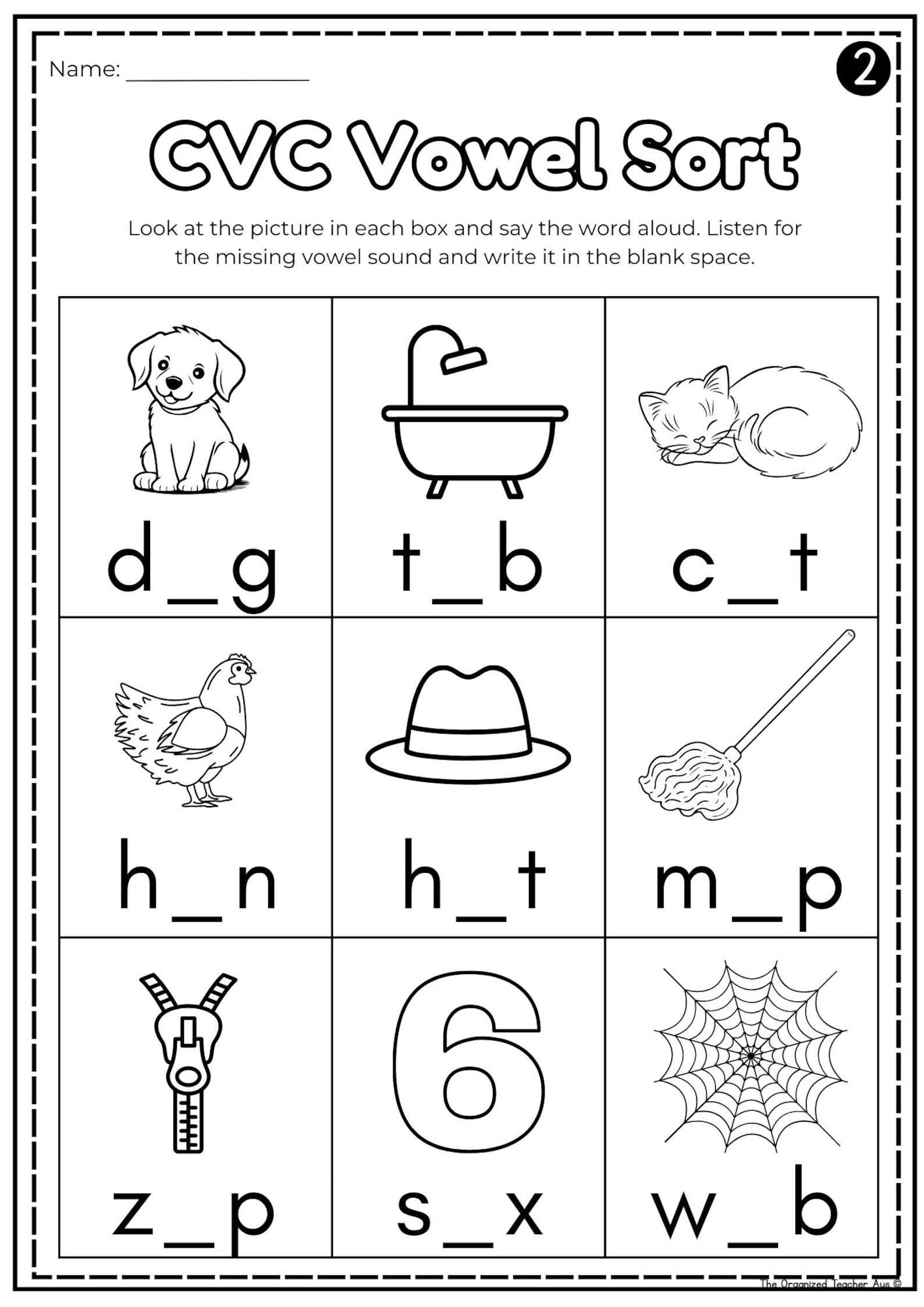 CVC Word | Middle Sound Sort | Median Vowel Sound Identify & Write ...