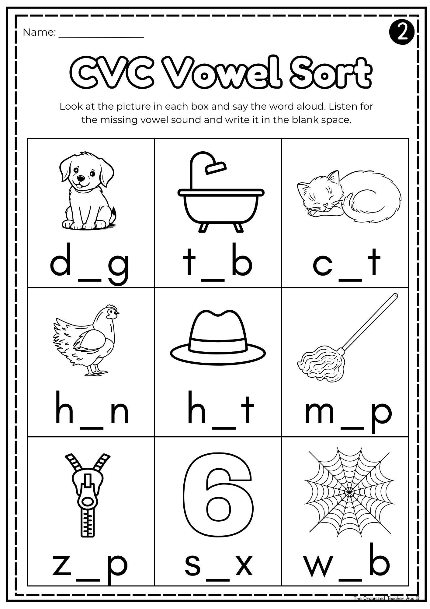 CVC Word | Middle Sound Sort | Median Vowel Sound Identify & Write ...