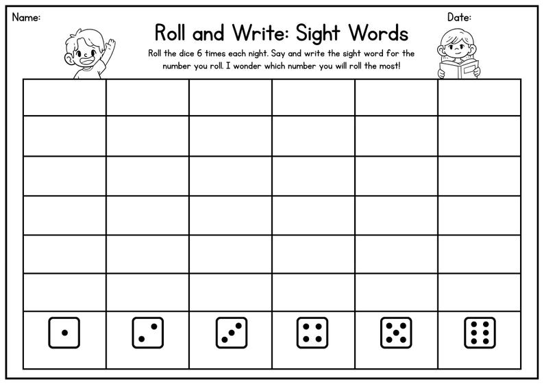 Editable Roll, Read and Write Sight Word Game | Editable Sight Word ...