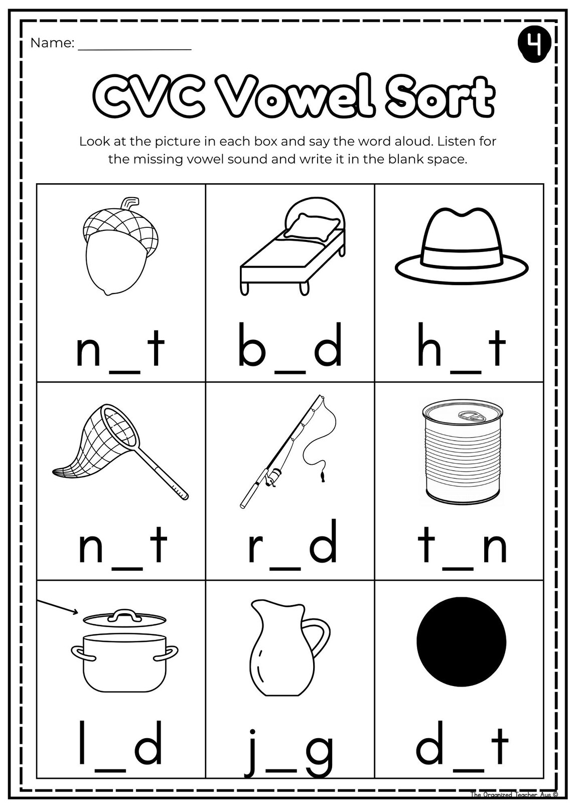 CVC Word | Middle Sound Sort | Median Vowel Sound Identify & Write ...