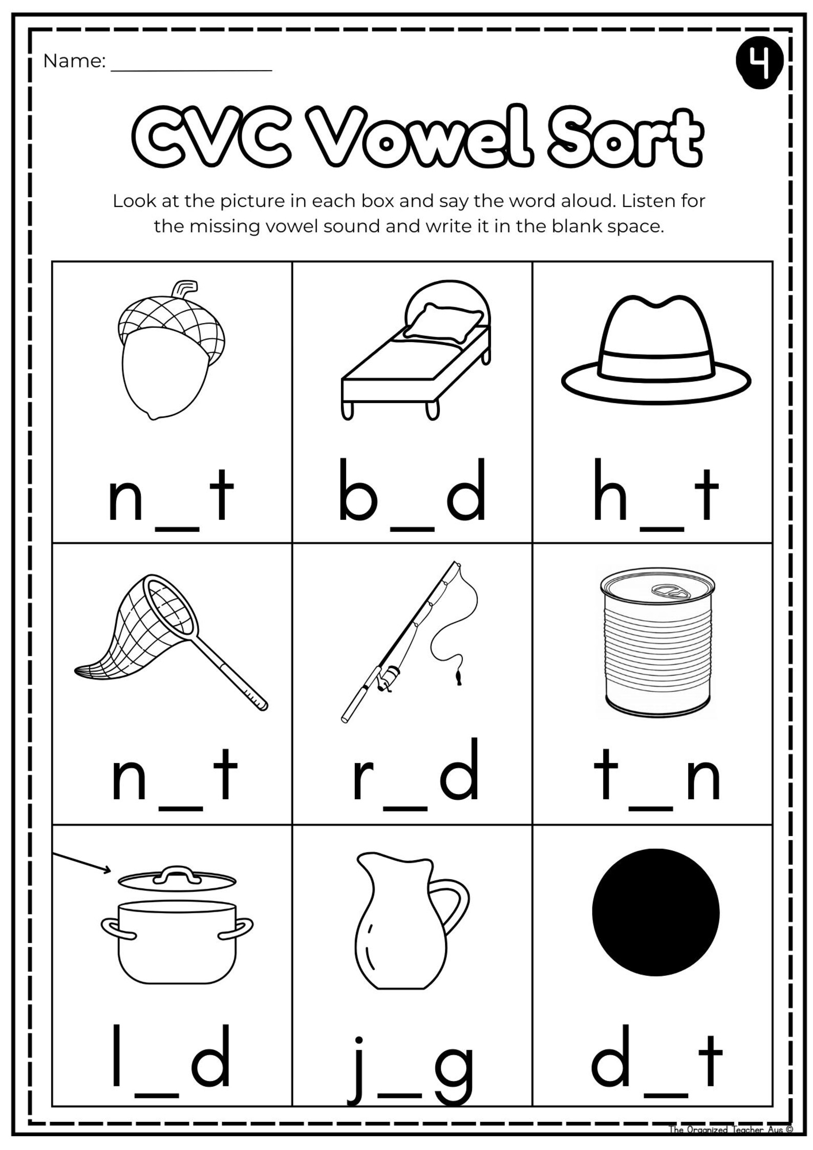 CVC Word | Middle Sound Sort | Median Vowel Sound Identify & Write ...