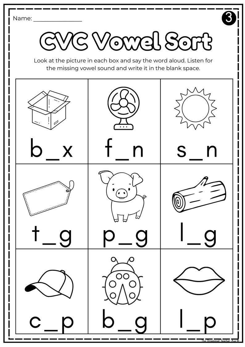 CVC Word | Middle Sound Sort | Median Vowel Sound Identify & Write ...