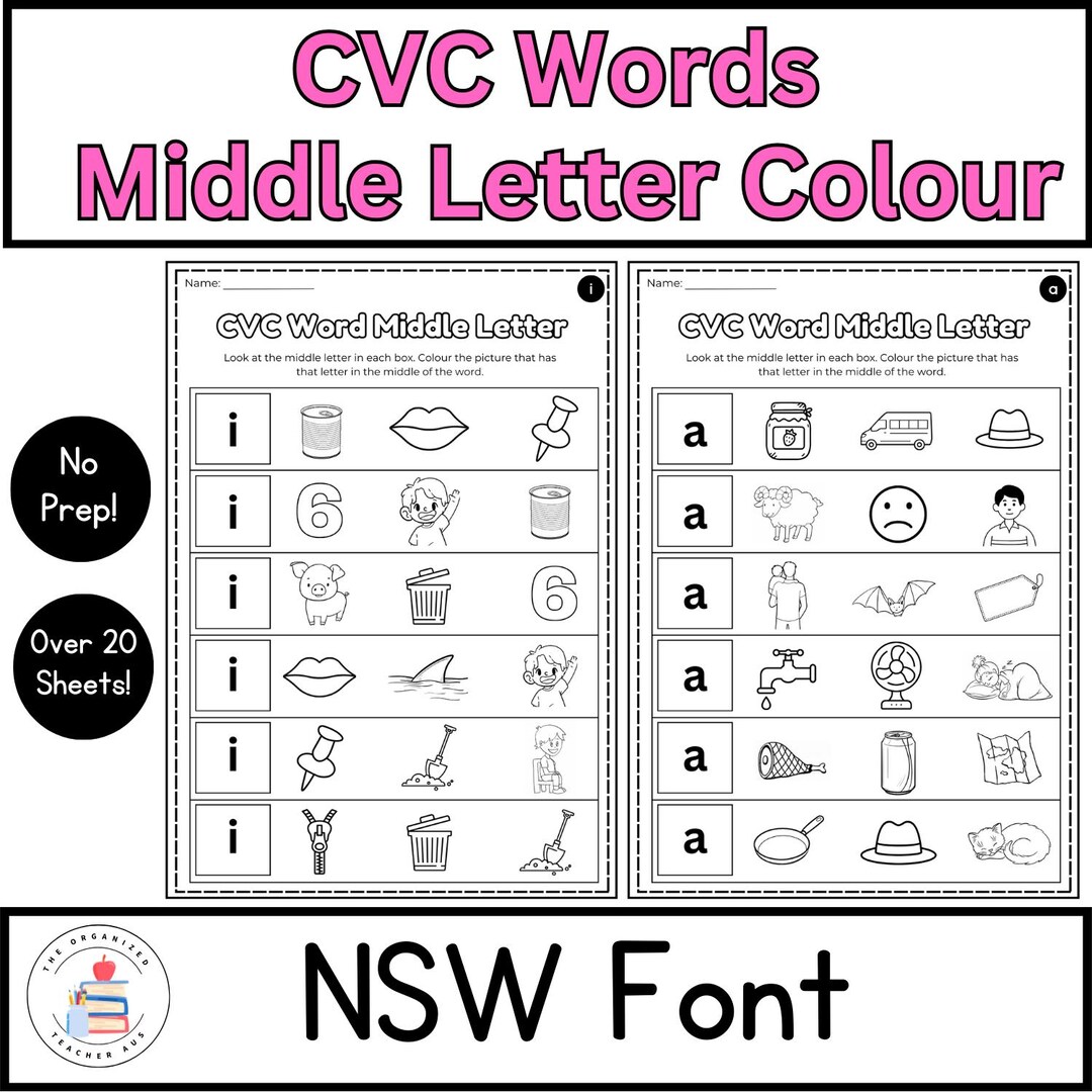NSW Font | CVC Word Middle Letter Identification and Colour | Early ...