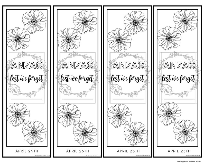 ANZAC Day | Lest We Forget | Commemorative Colouring Bookmarks - Etsy