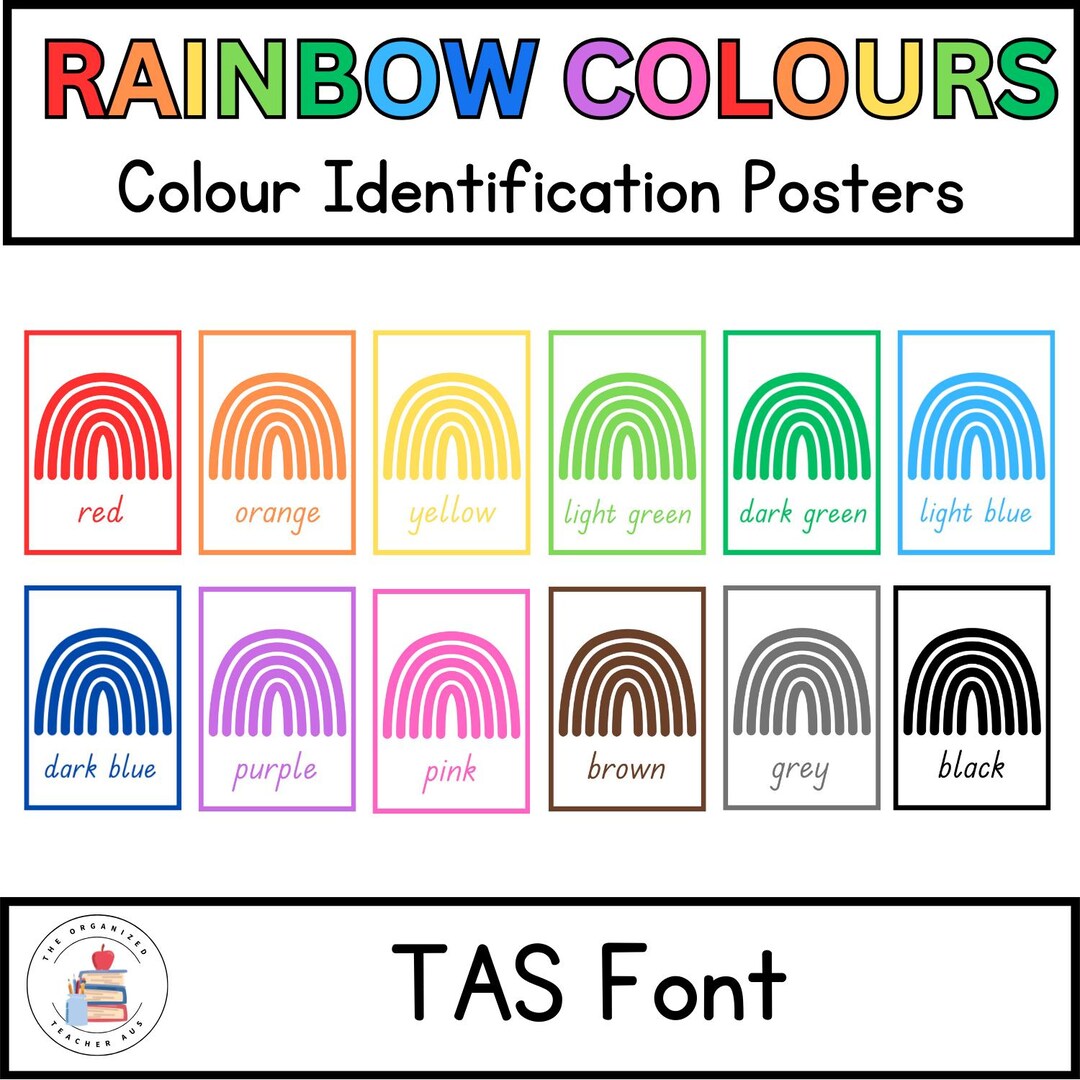 TAS Font | Rainbow Themed Color/colour Identification Posters | Rainbow ...