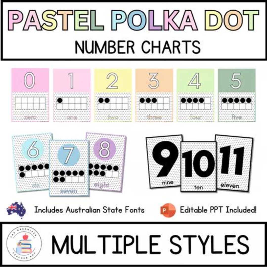 Pastel Polka Dot Editable Number Charts | Mathematics Visual Supports ...