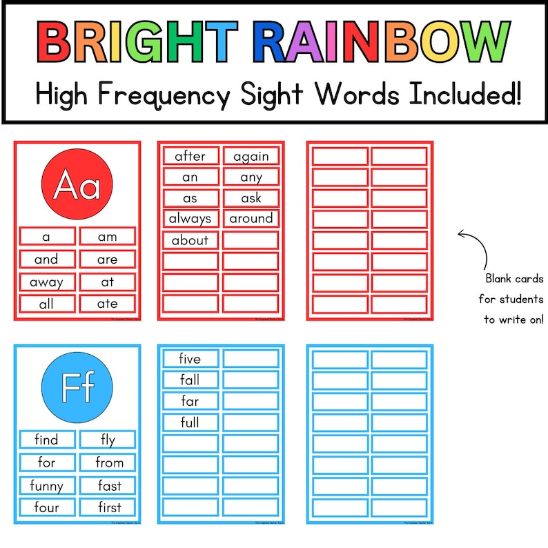 Editable Word Wall and Sight Word Cards | Rainbow Bright Classroom ...
