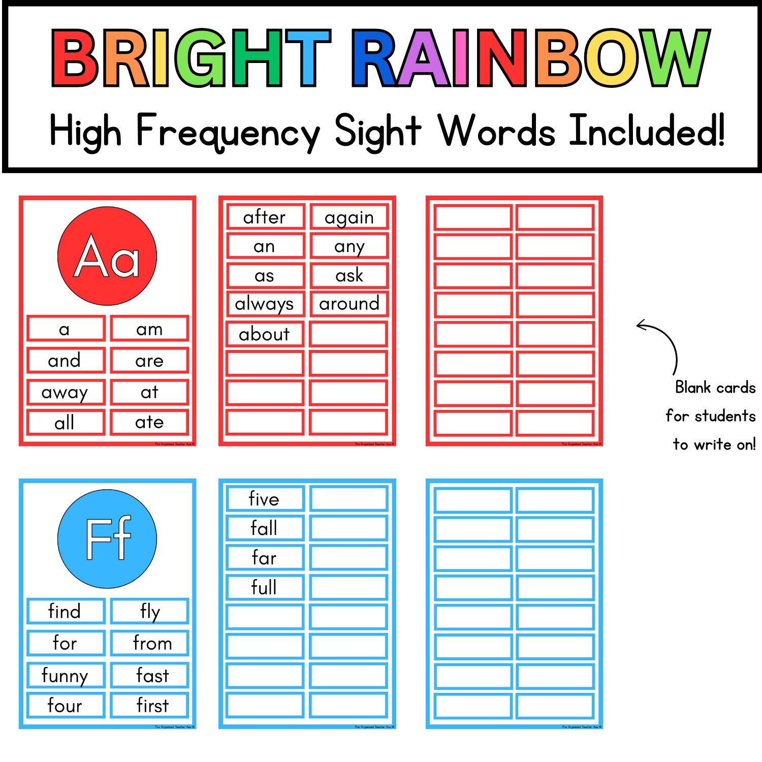 Editable Word Wall and Sight Word Cards | Rainbow Bright Classroom ...
