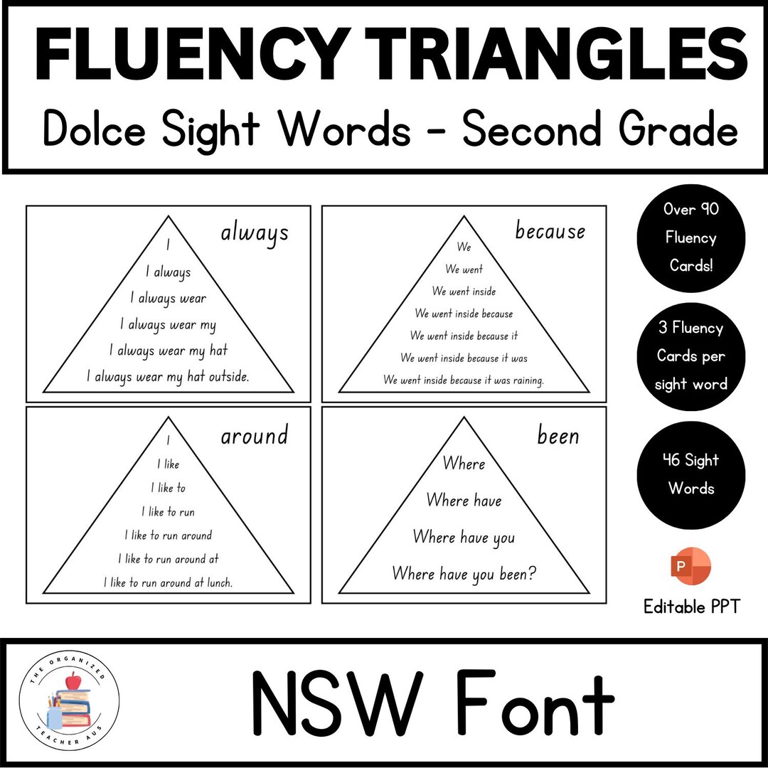 NSW Font | Editable Fluency Triangles | Dolce Sight Words Second Grade ...