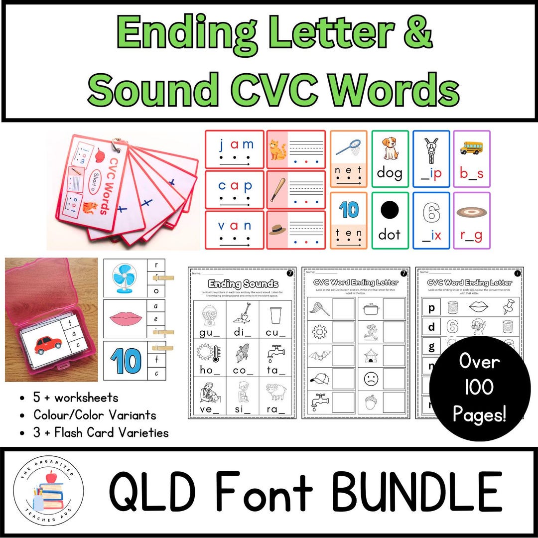 QLD Font CVC Word Work | Ending Letters and Sounds MEGA Bundle ...