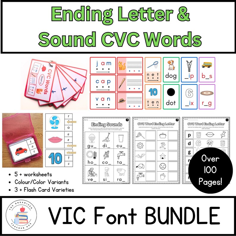 VIC Font CVC Word Work | Ending Letters and Sounds MEGA Bundle ...