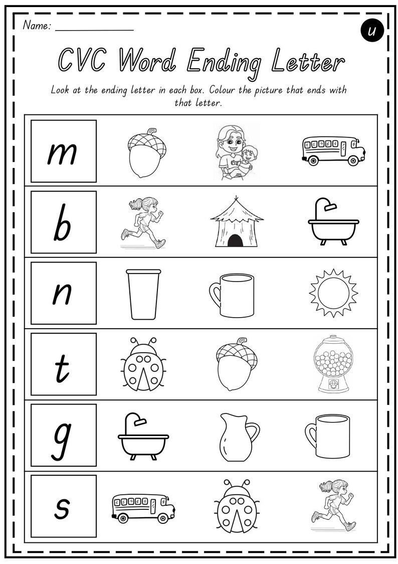 TAS Font CVC Word Ending Letter Identification and Colour/color | Early ...