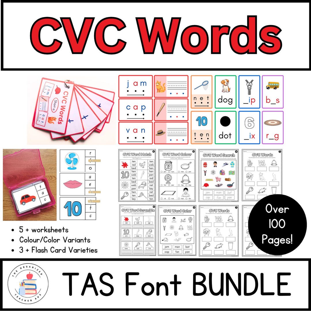 TAS Font | Early Learning CVC Word Work Phonics Bundle | 100 + Pages ...