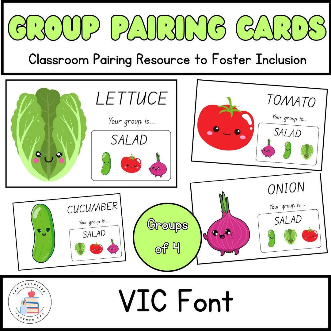 VIC Font Groups of 4 Organisation Pairing Cards | Group Work Partnering ...