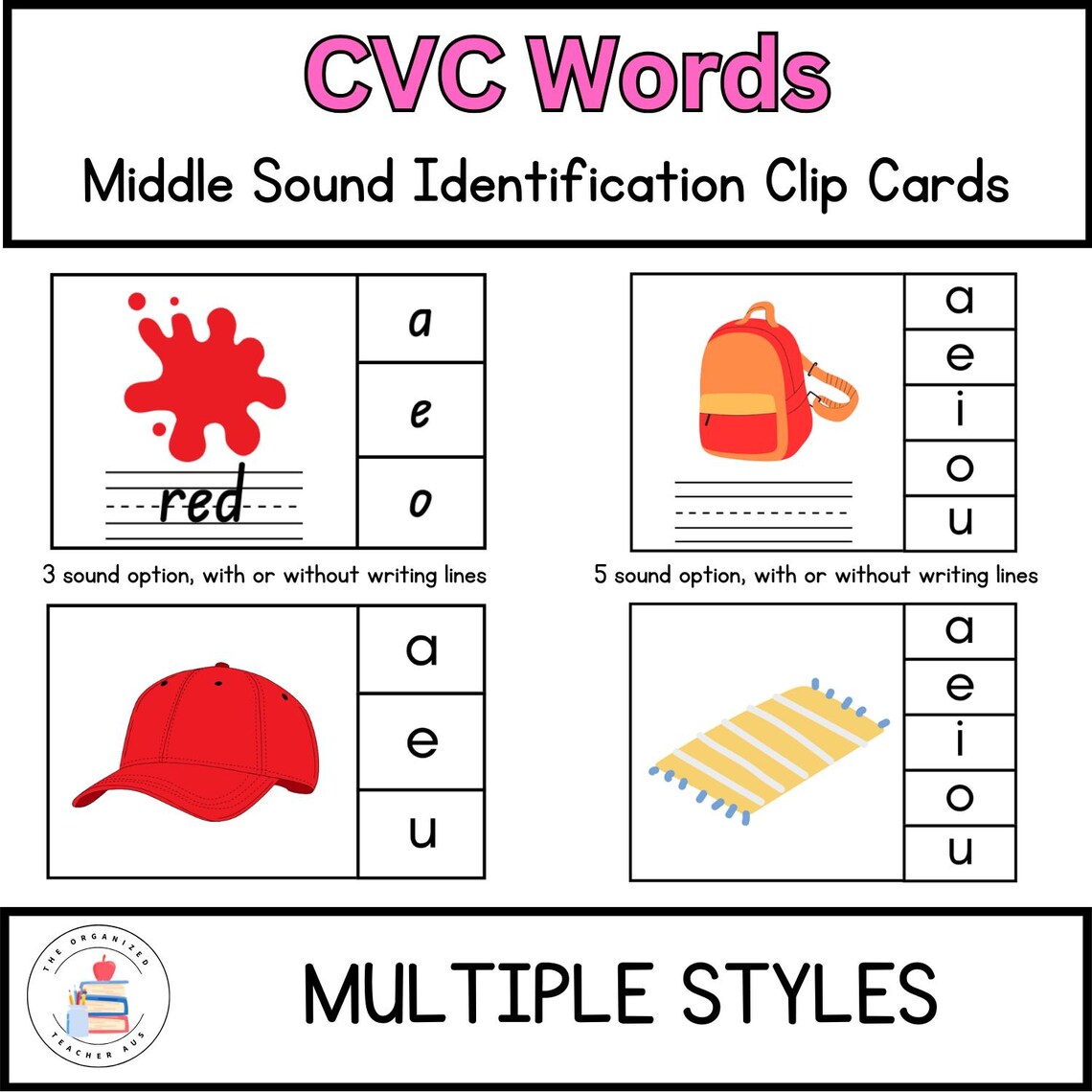 Editable CVC Word Clip Cards | Identifying Median/middle Sounds ...