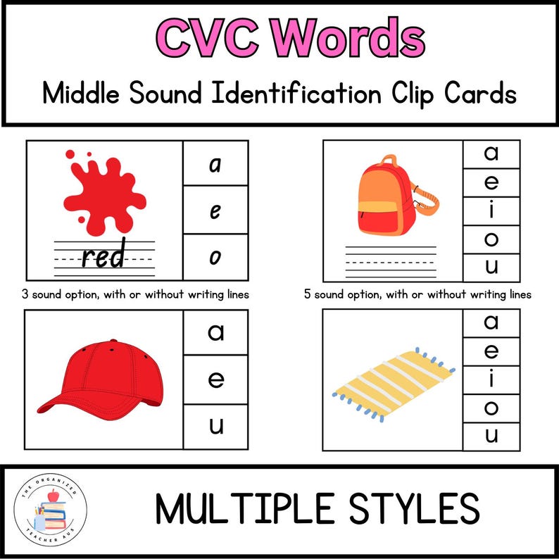 Editable CVC Word Clip Cards | Identifying Median/middle Sounds ...