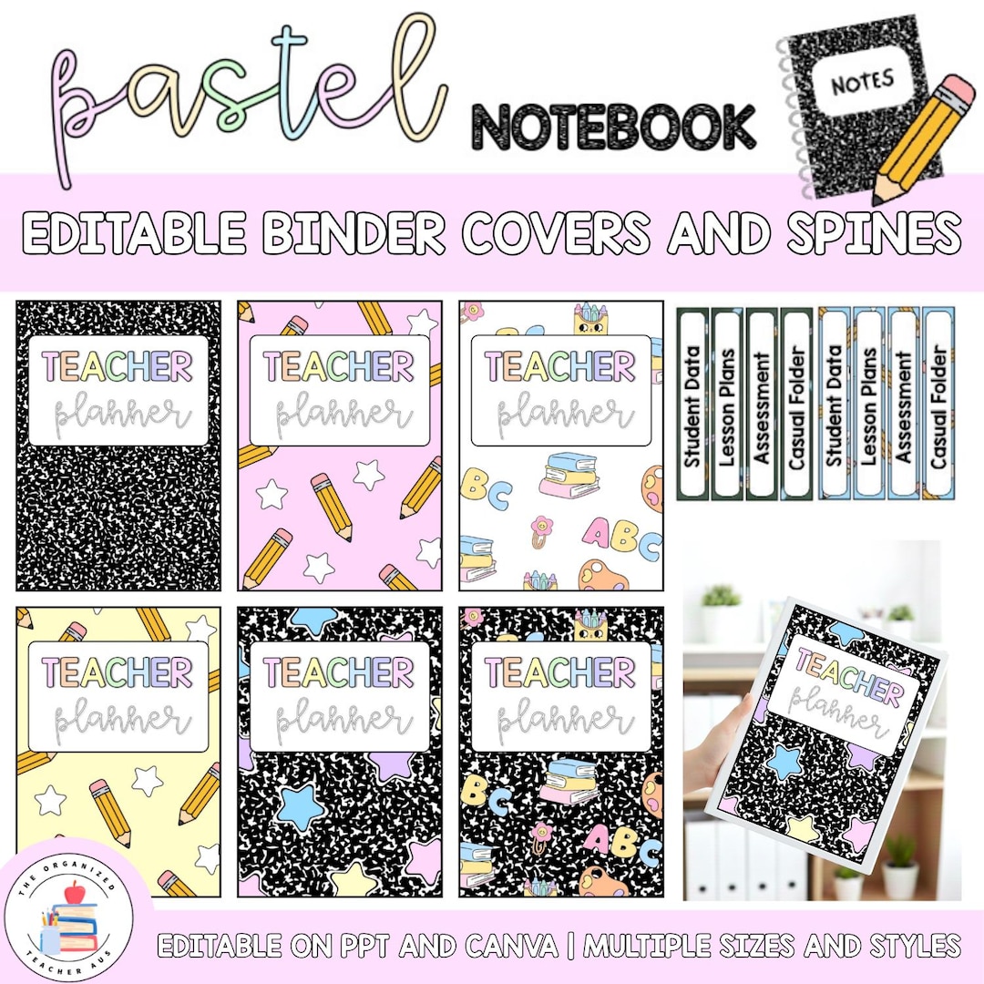 Editable Binder Labels and Spine Labels | Pastel Composition Notebook ...