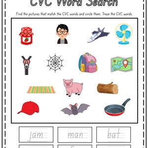 NSW Font | CVC Word Search | Beginning Phonics Find and Trace ...