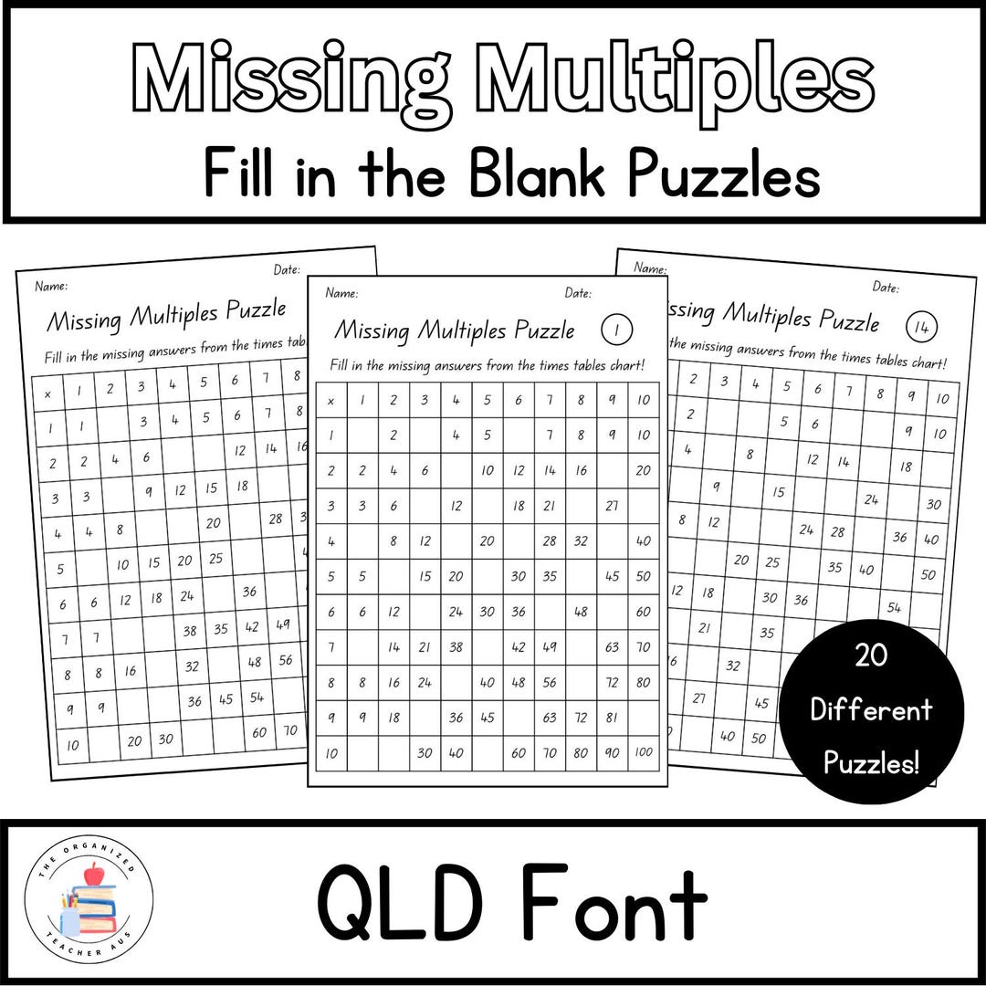 QLD Font | Editable Missing Multiples Puzzles | Multiplication Facts ...