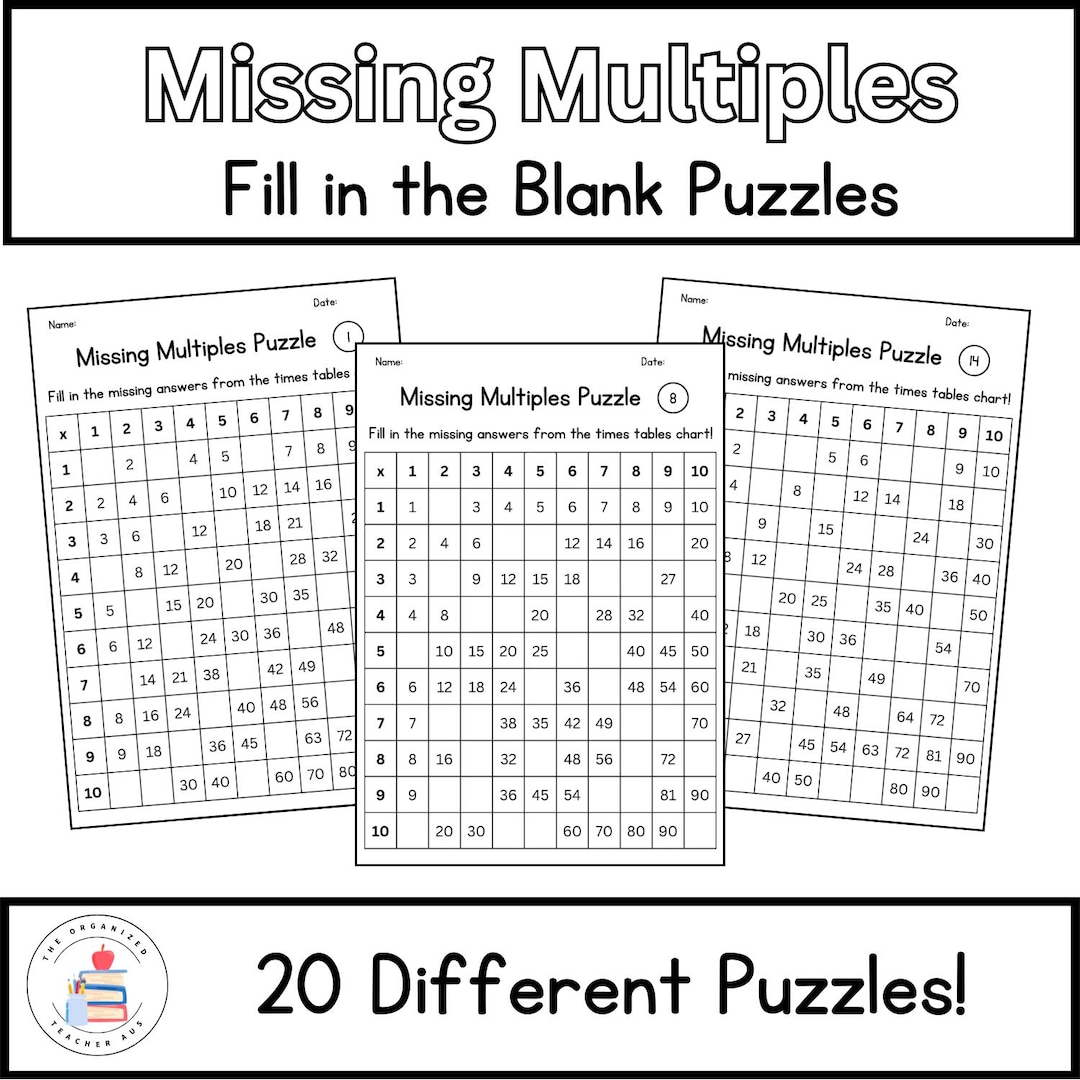 Editable Missing Multiples Puzzles | Multiplication Facts Worksheet ...