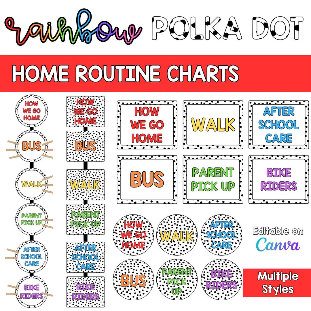 Rainbow Polka Dot Editable 'how We Go Home' Routines Class Display ...