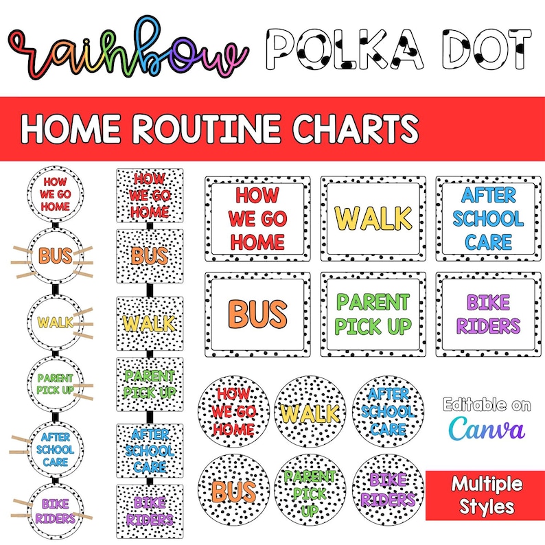 Rainbow Polka Dot Editable 'how We Go Home' Routines Class Display ...