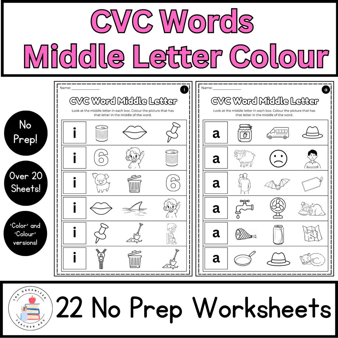 CVC Word Middle Letter Identification and Colour/color | Early Phonics ...