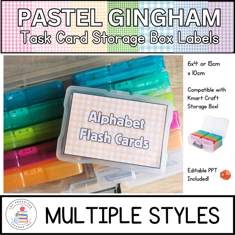 Editable Task Card Box Labels | Pastel Gingham | Kmart Craft Storage ...